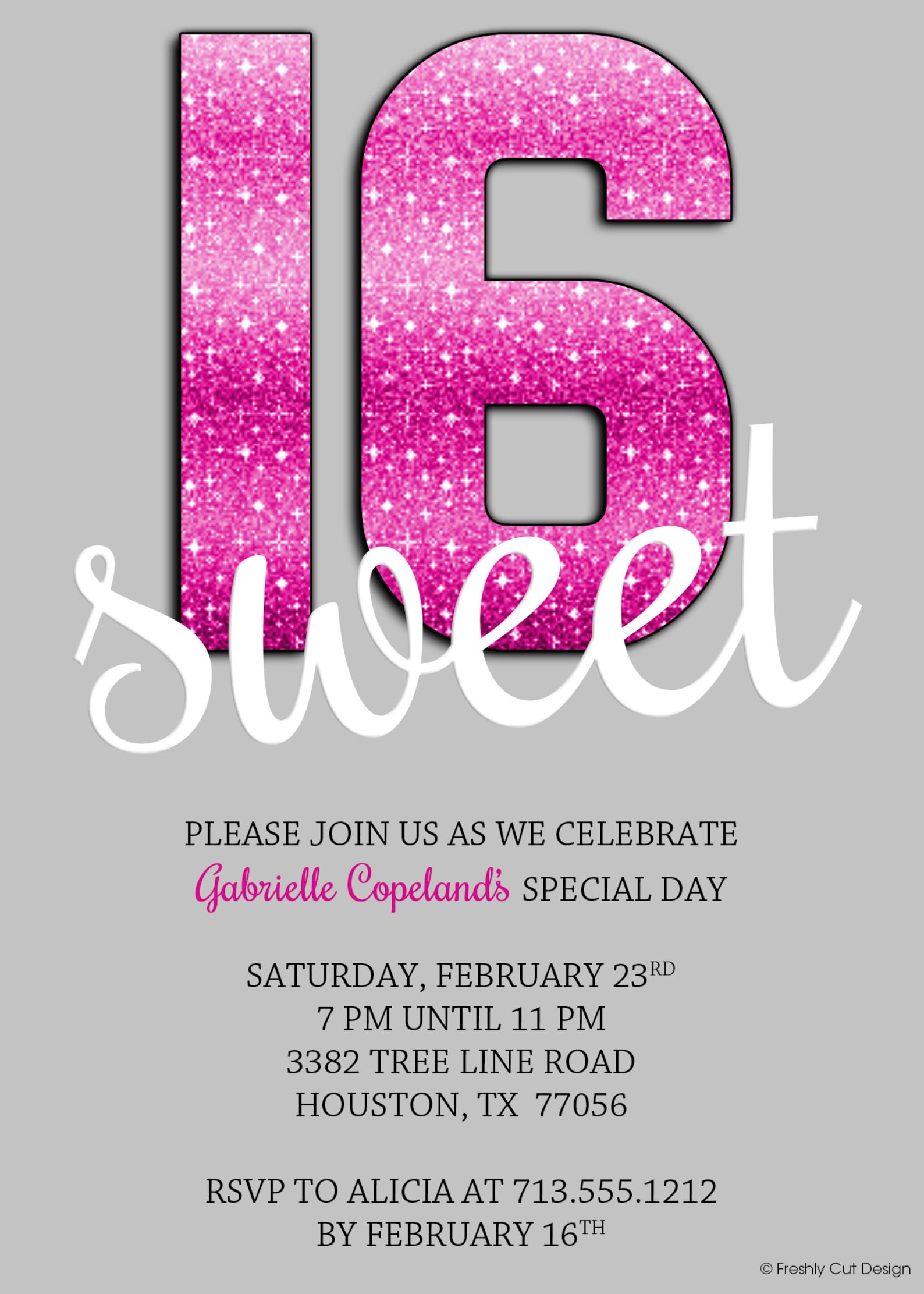 Glittery Sweet 16 on Black and White Printable or Printed - Etsy
