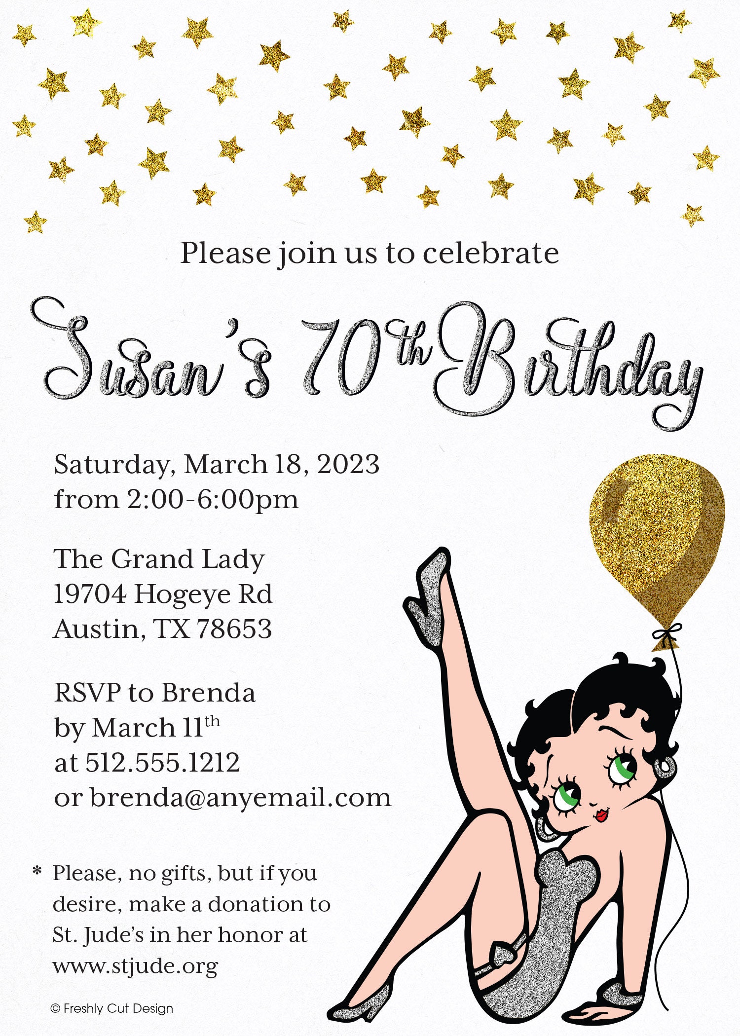 Silver and Gold Betty Boop Invitation - Printable or Printed (w/ FREE ...