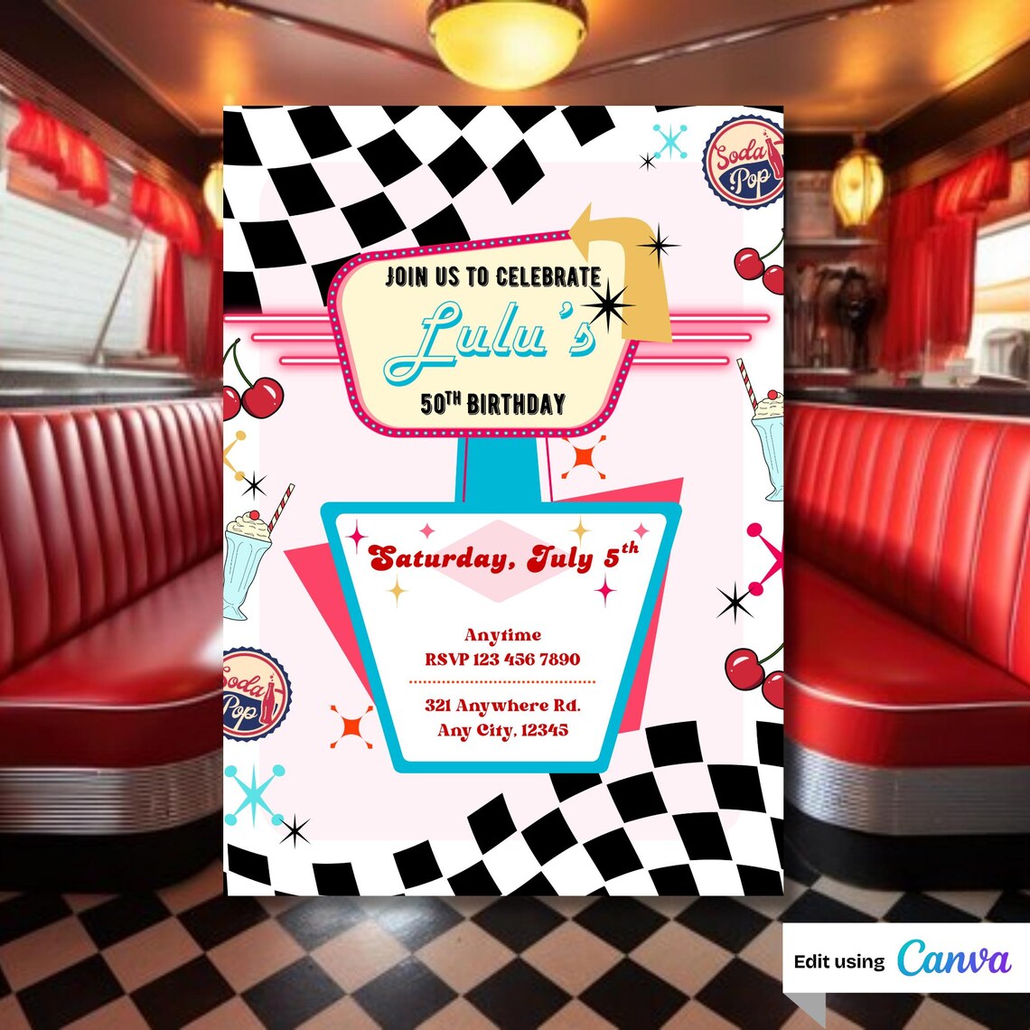 1950s 50th Birthday Invitation | Retro Invitation Digital Printable ...