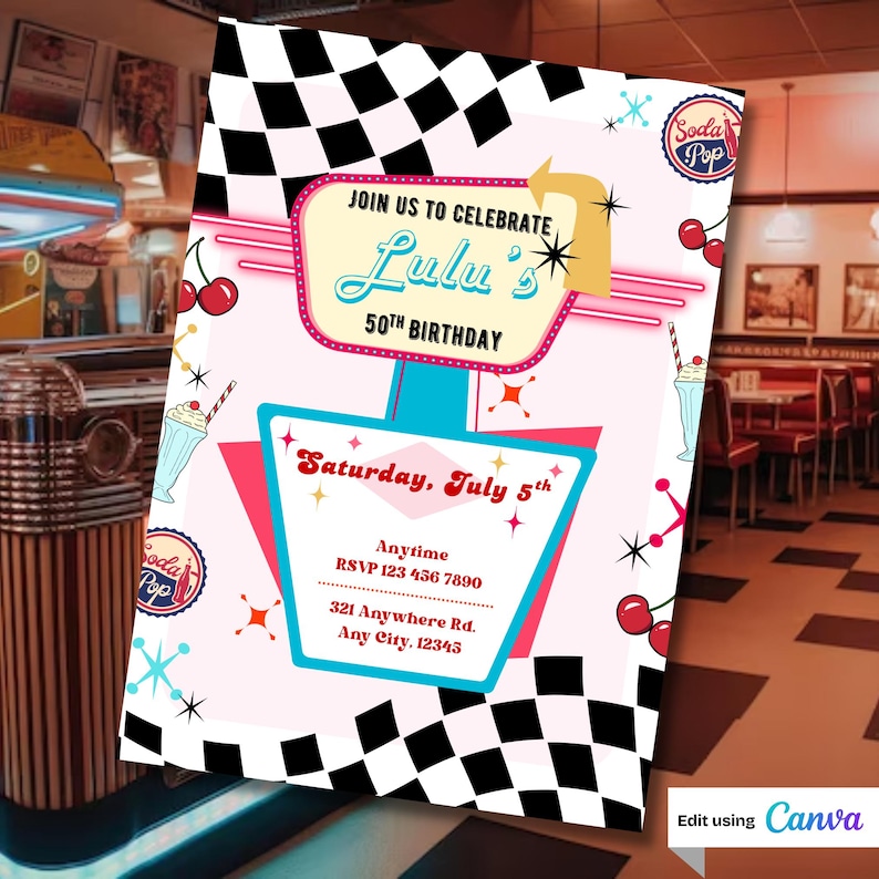 1950s 50th Birthday Invitation | Retro Invitation Digital Printable ...