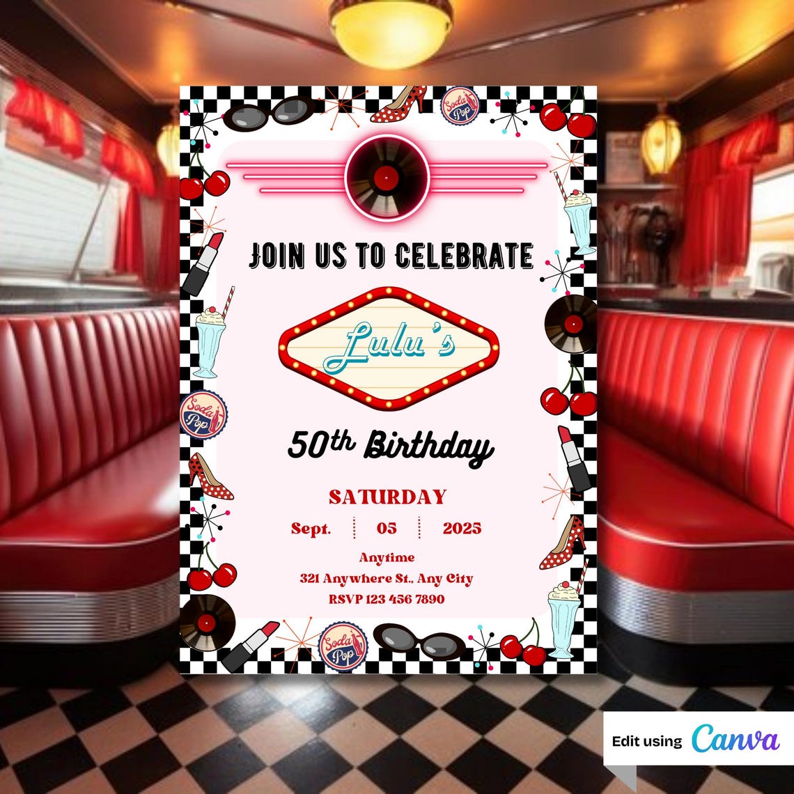 1950s 50th Birthday Invitation | Retro Invitation Digital Printable ...