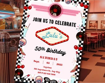 1950s 50th Birthday Invitation | Retro Invitation Digital Printable ...