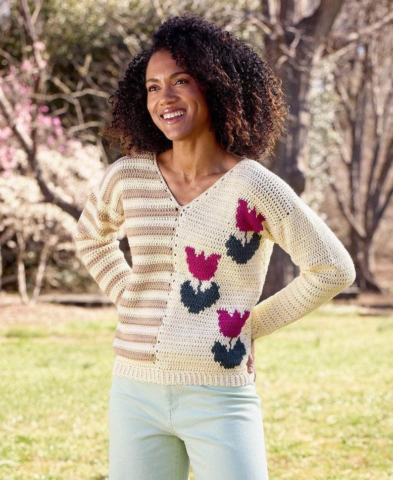 Tulips in Bloom Sweater Crochet Pattern, Tulip Cardigan, Crochet ...