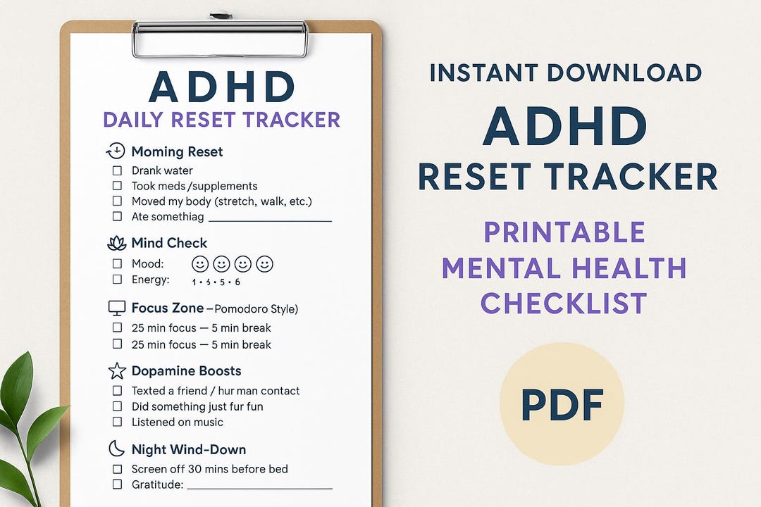 ADHD Daily Reset Tracker – Printable Mental Health Checklist - Etsy