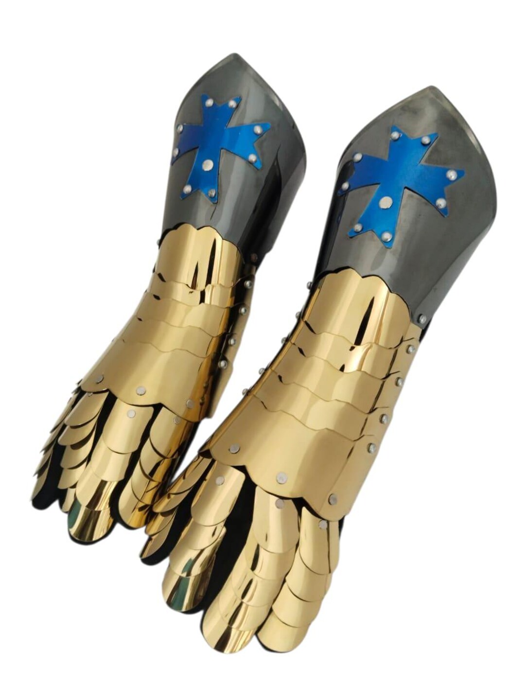 Brass-plated Medieval Knight Gauntlets: Steel Armor, Cosplay Hand ...