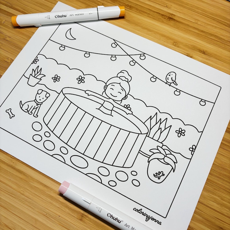 Midnight Hot Tub Coloring Page (digital Download) - Etsy