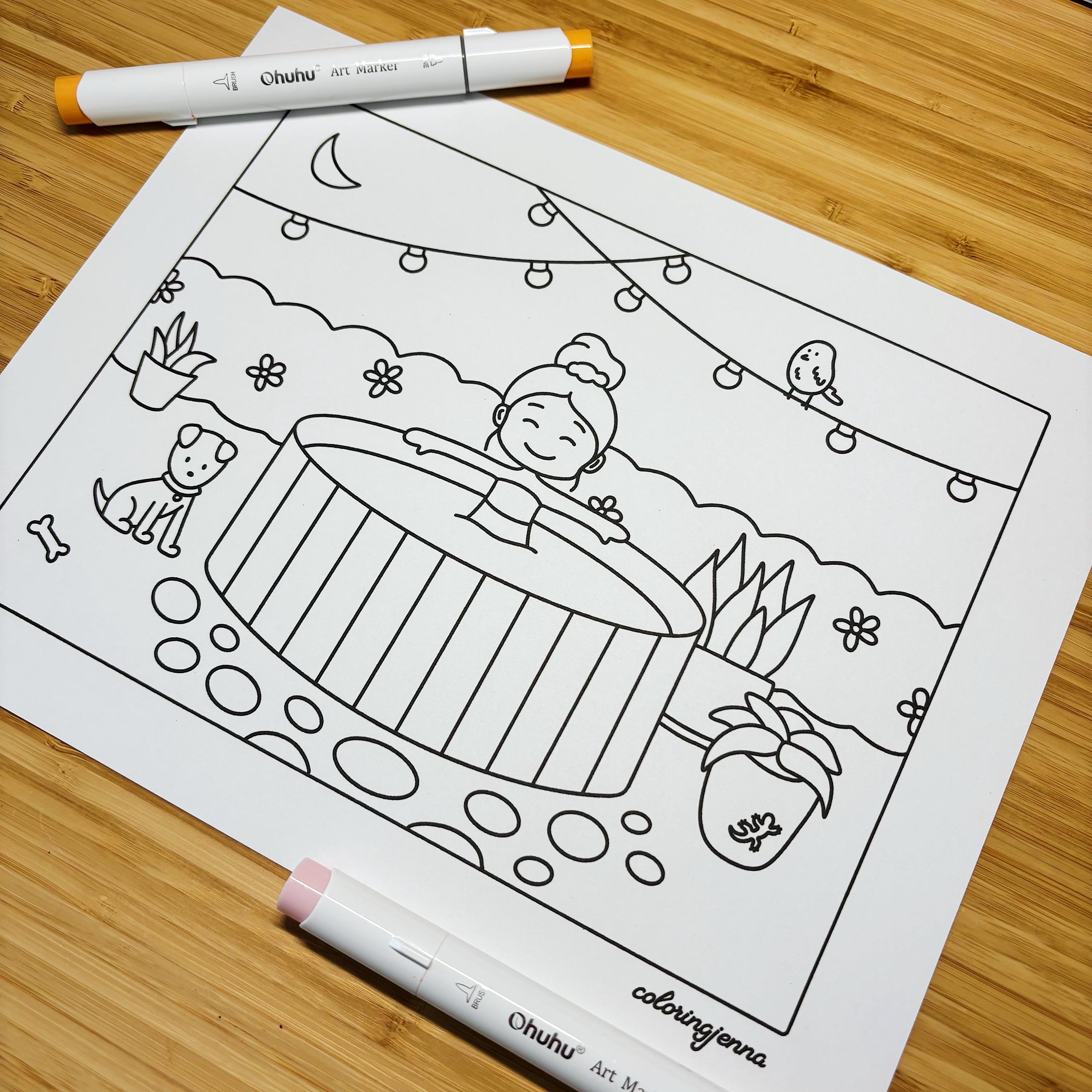 Midnight Hot Tub Coloring Page (digital Download) - Etsy