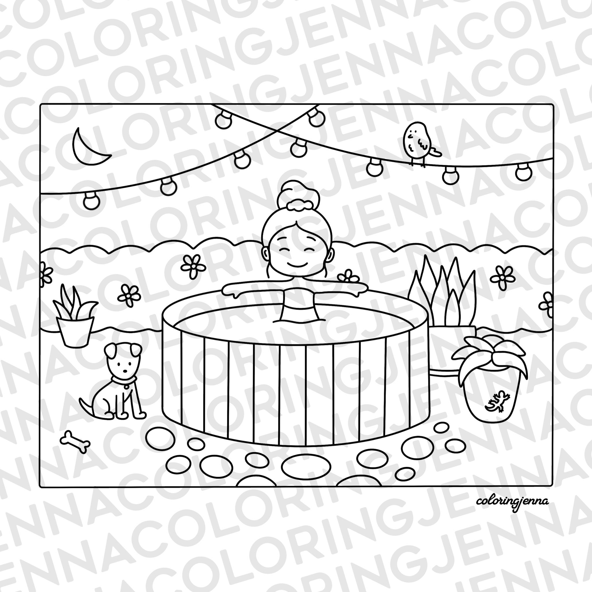 Midnight Hot Tub Coloring Page (digital Download) - Etsy
