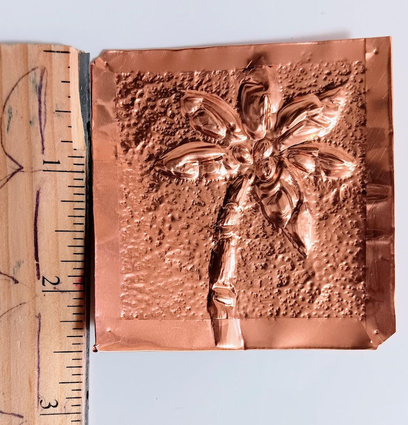 Hand Embossed Copper Palm Tree Plate - Small 2.5" Rustic Metal Wall ...