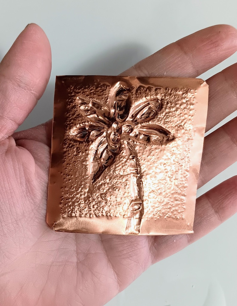 Hand Embossed Copper Palm Tree Plate - Small 2.5" Rustic Metal Wall ...