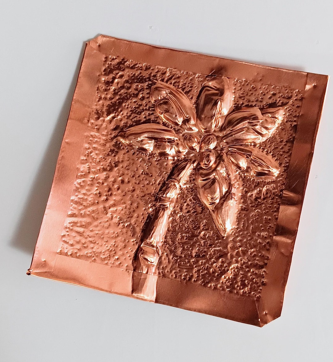 Hand Embossed Copper Palm Tree Plate - Small 2.5" Rustic Metal Wall ...