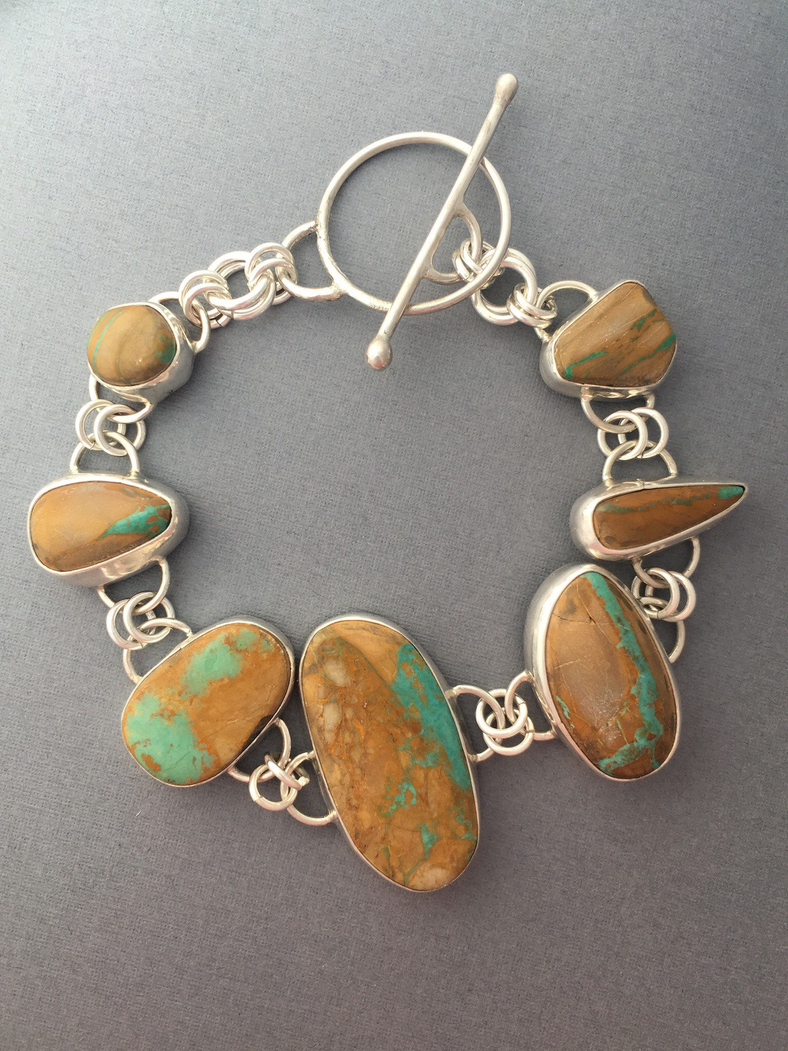 Handmade, sterling silver, Boulder Ribbon Turquoise, Bracelet