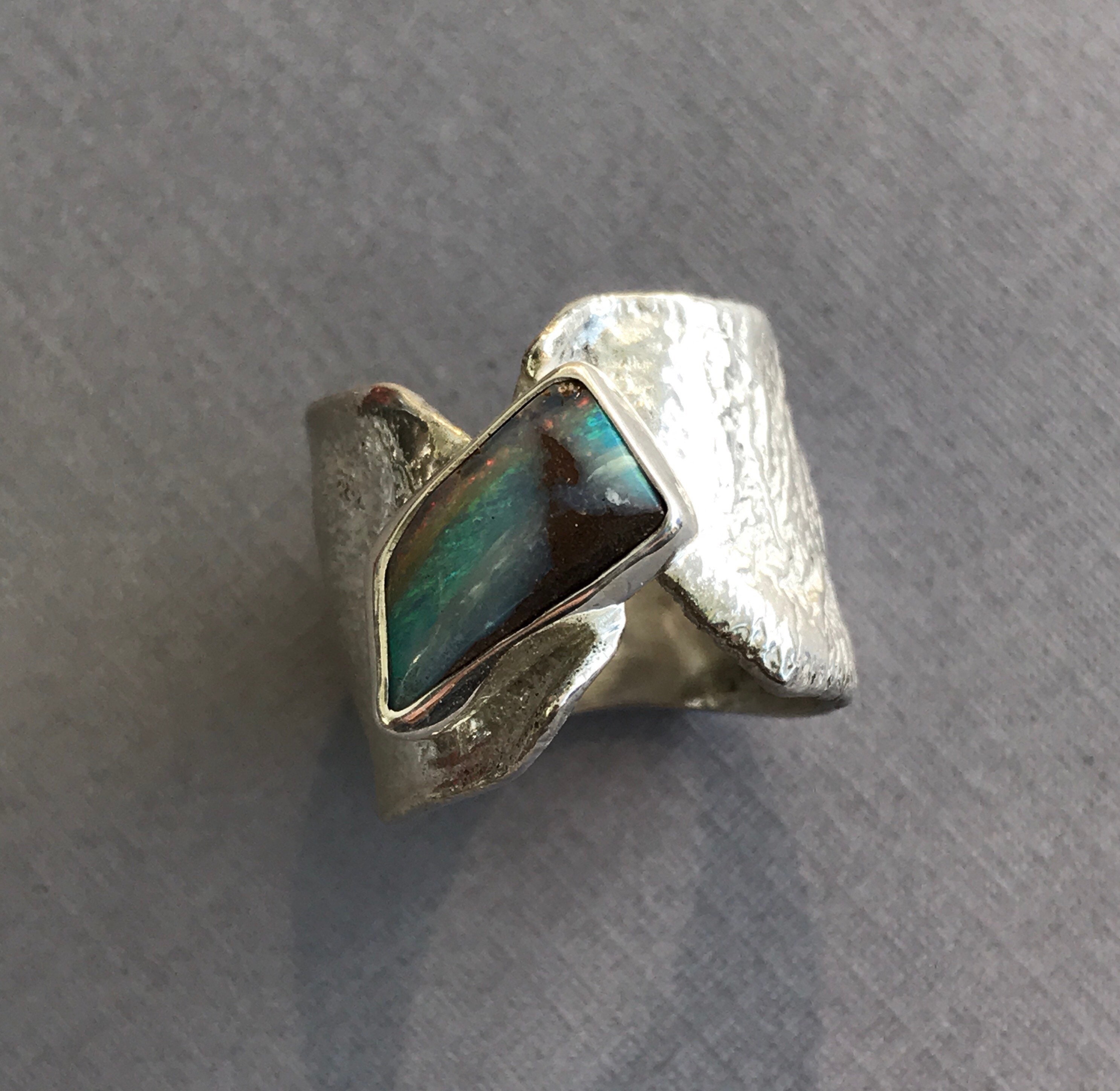 Reserved for mardom88 Australian Boulder Opal ring reticulated silver