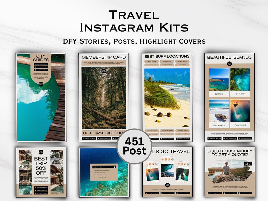 Travel Instagram Templates Canva Stories Posts and Highlight Covers for ...