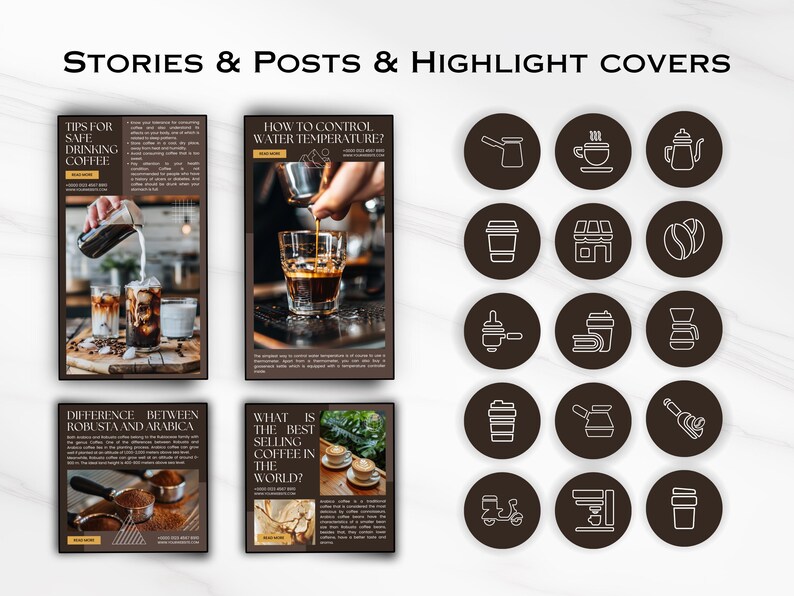 Coffee Shop Instagram Templates Canva Stories Posts and Highlight ...