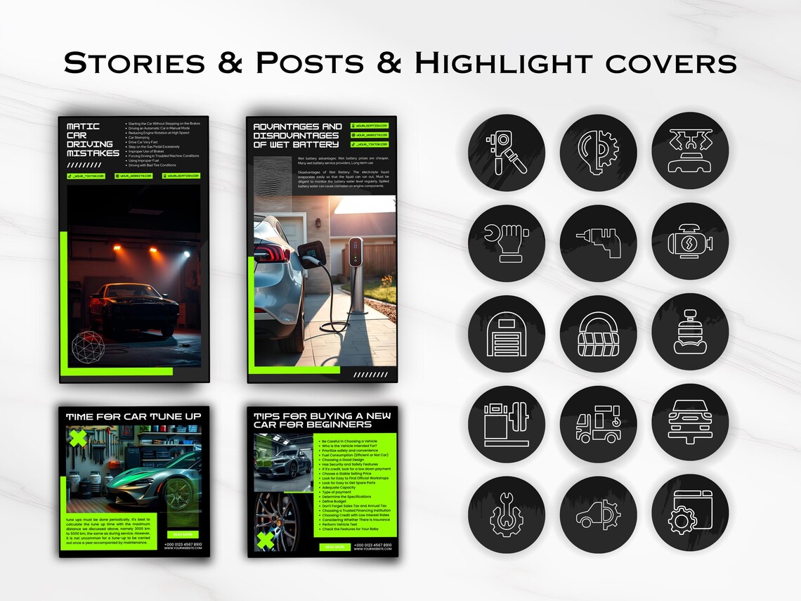 Automotive Instagram Templates Canva Stories Posts and Highlight Covers ...