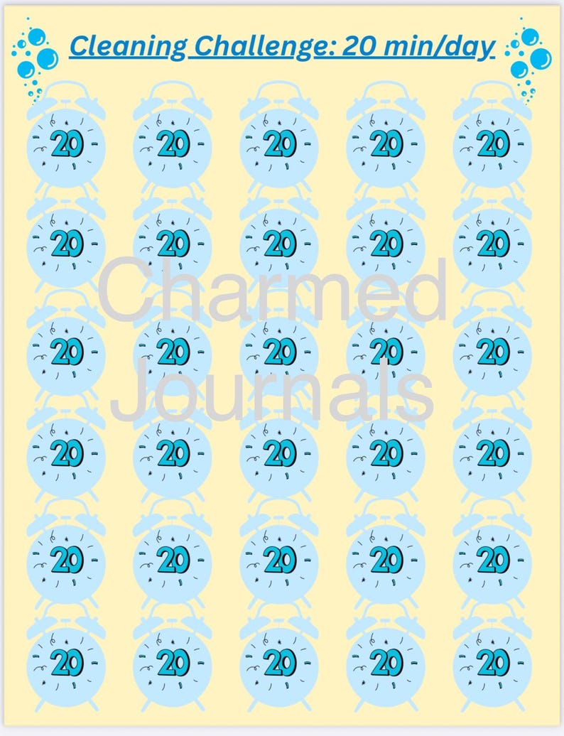 20 Min Daily Cleaning Challenge Tracker Template Printable PDF File - Etsy