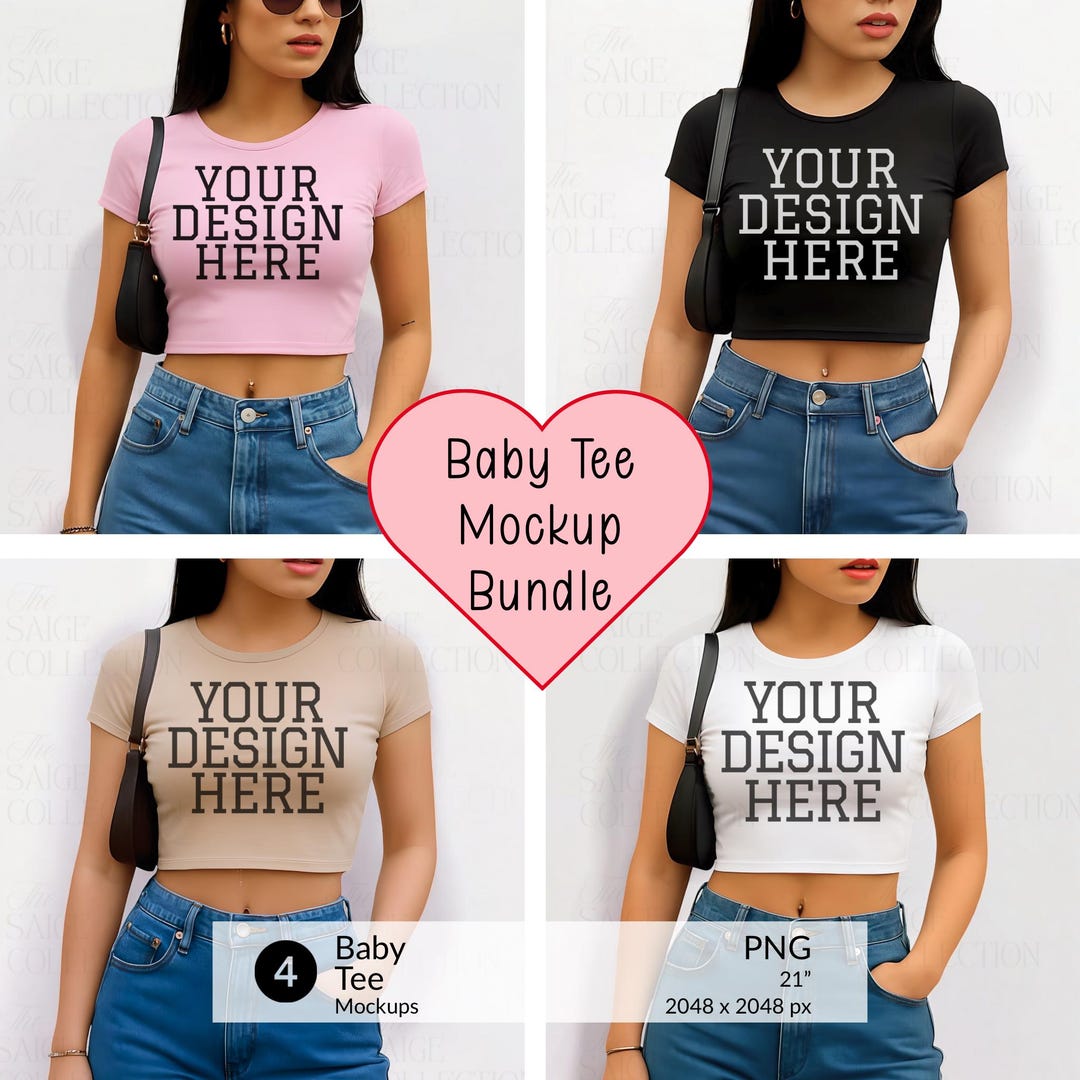 Baby Tee Mockup Bundle | Pink Black Sand White | POD | Printify | E ...
