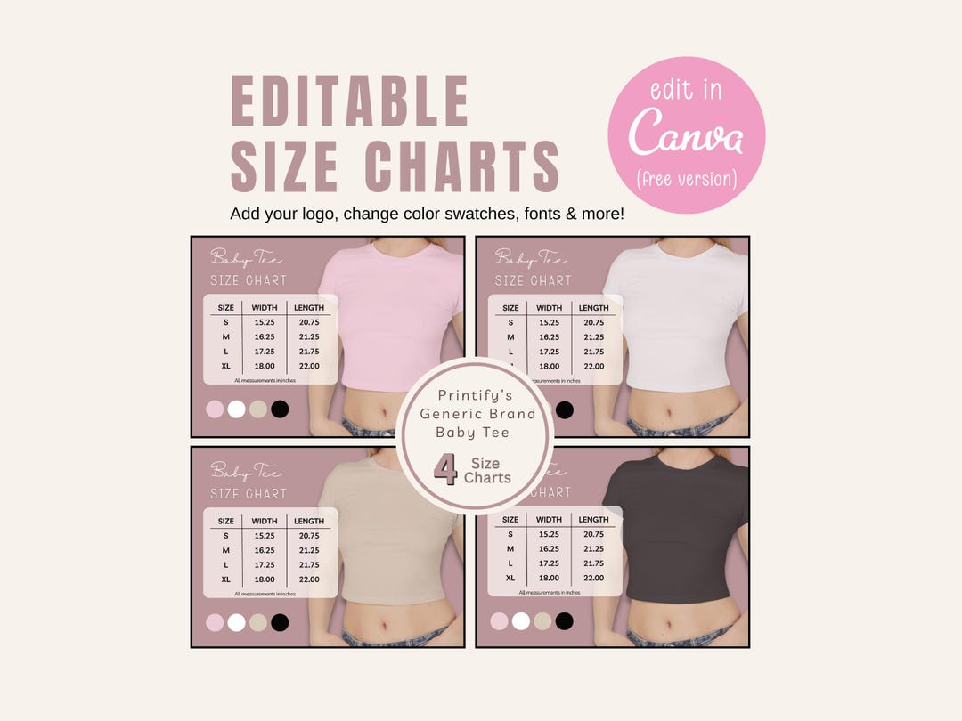 Editable Baby Tee Size Charts, Printify Generic Brand Baby Tee Size ...