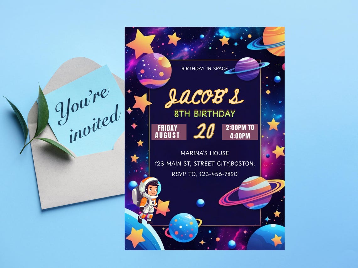 Editable Space Birthday Invitation Template: Galaxy Party (5x7 Inch ...