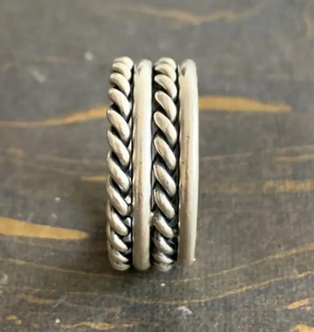 925 Sterling Silver Interlocking Rolling Ring, Boho Anxiety Jewelry - Etsy