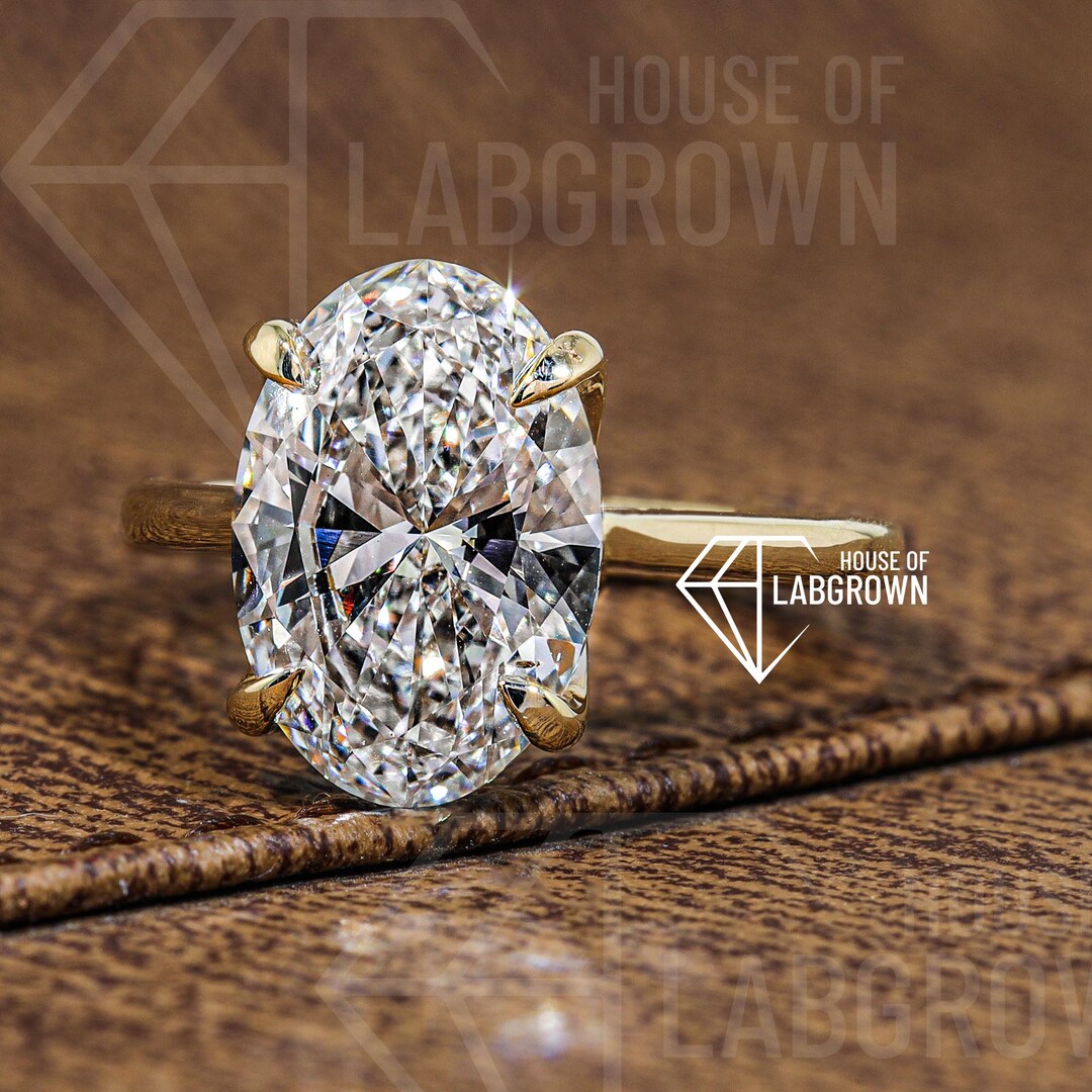 3.0CT Oval Cut Lab Grown Diamond Solitaire Engagement Ring 14K Solid ...