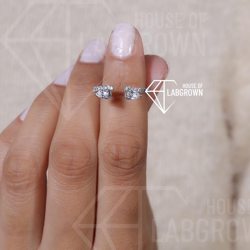 Pear Cut Lab Grown Diamond Cuff Band Custom Open Gap Band Engagement ...