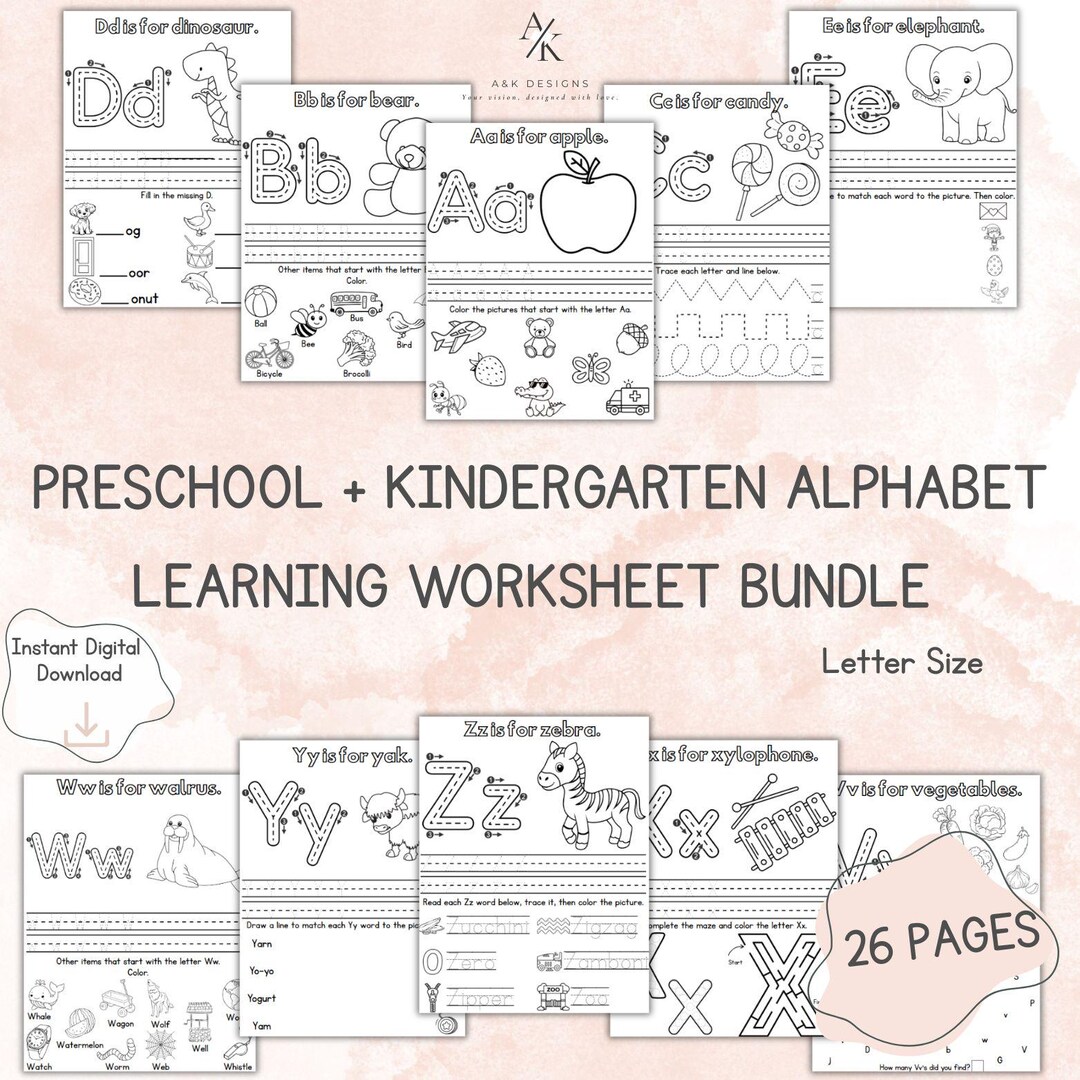 Alphabet Learning Worksheets: Preschool Kindergarten Activities (PDF ...
