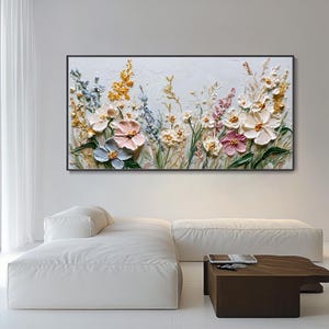 Cream Textured Wall Art Original Floral Painting on Canvas Custom ...