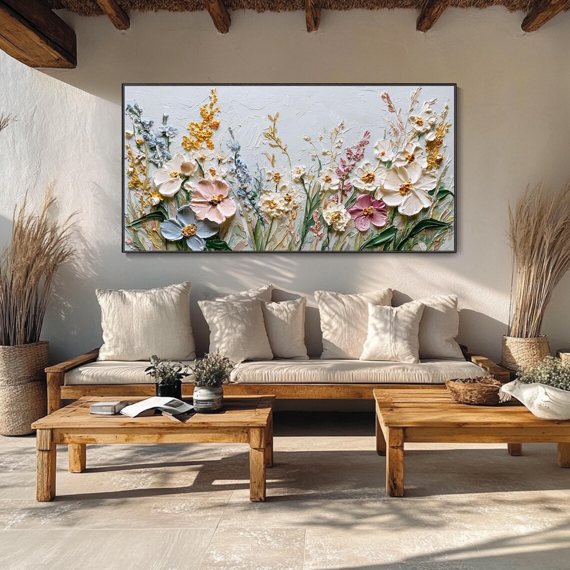 Cream Textured Wall Art Original Floral Painting on Canvas Custom ...