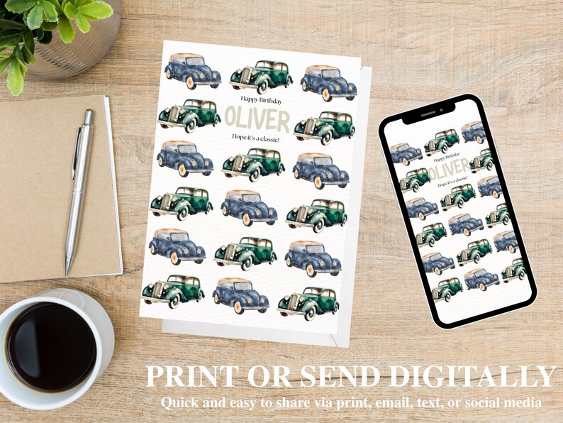 Retro Classic Cars Birthday Card Template: Editable Printable (digital ...