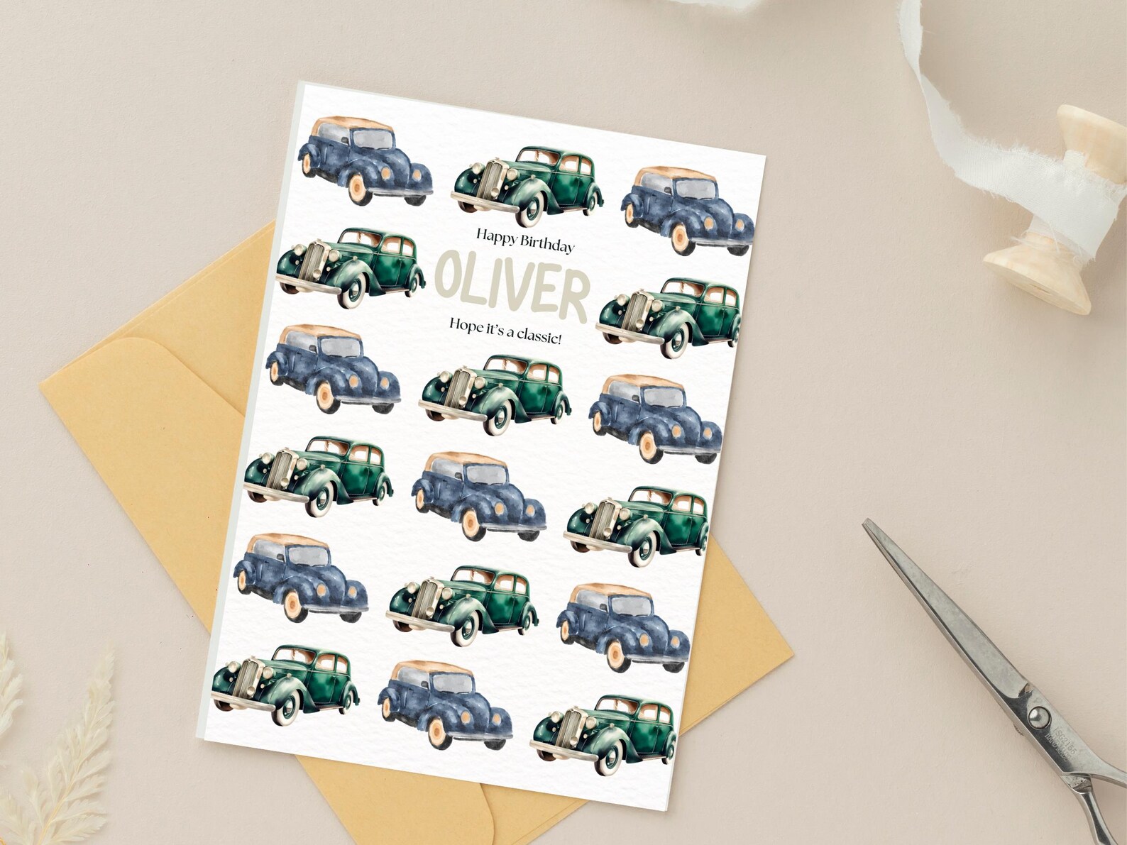 Retro Classic Cars Birthday Card Template: Editable Printable (digital ...