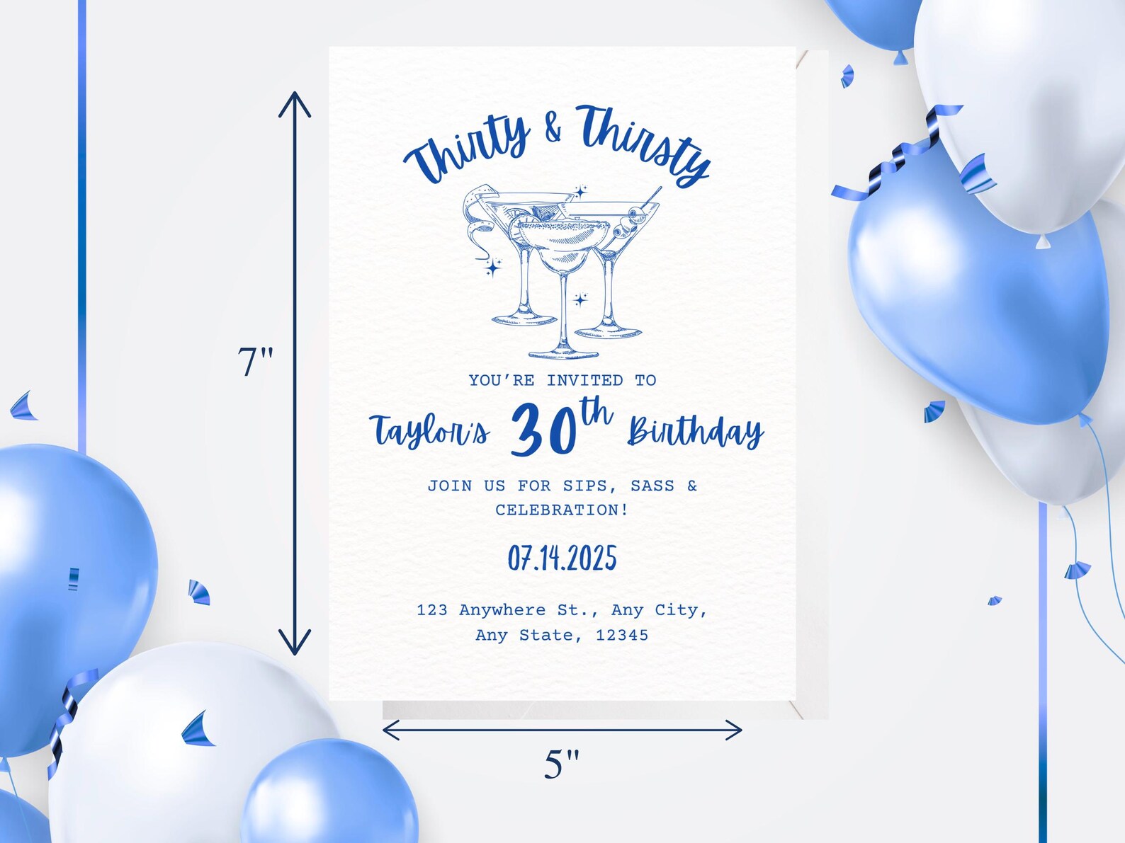 30th Birthday Invitation – Thirty & Thirsty Digital Template, Instant ...