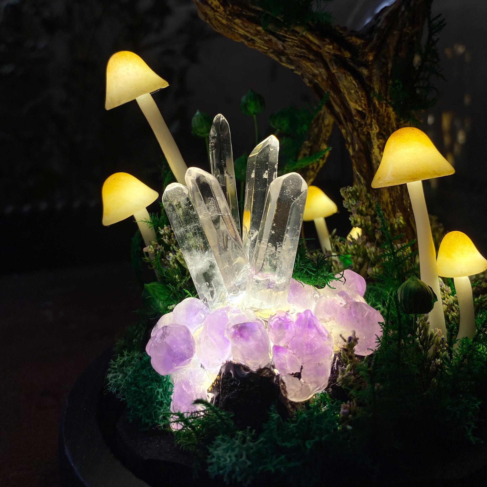 Mystical Forest Night Light, Glowing Crystal Cluster & Mushroom Lamp ...