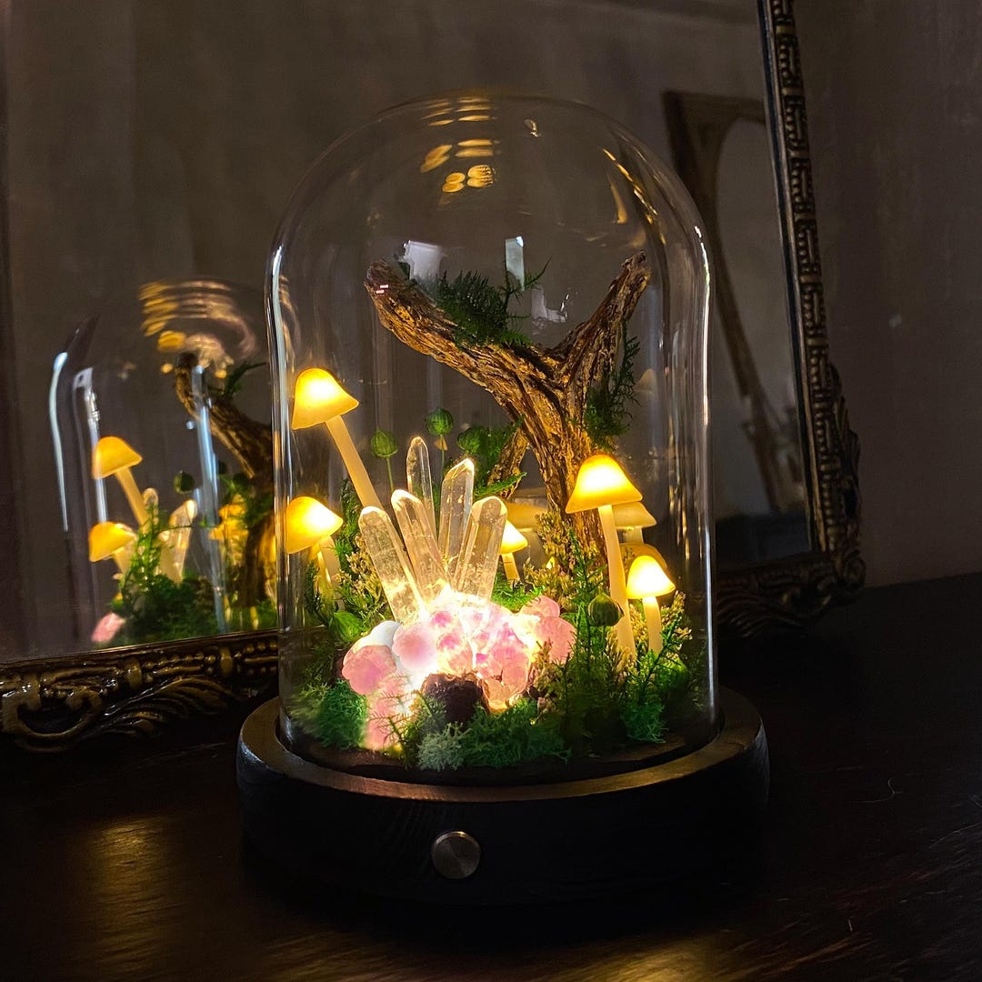 Mystical Forest Night Light, Glowing Crystal Cluster & Mushroom Lamp ...