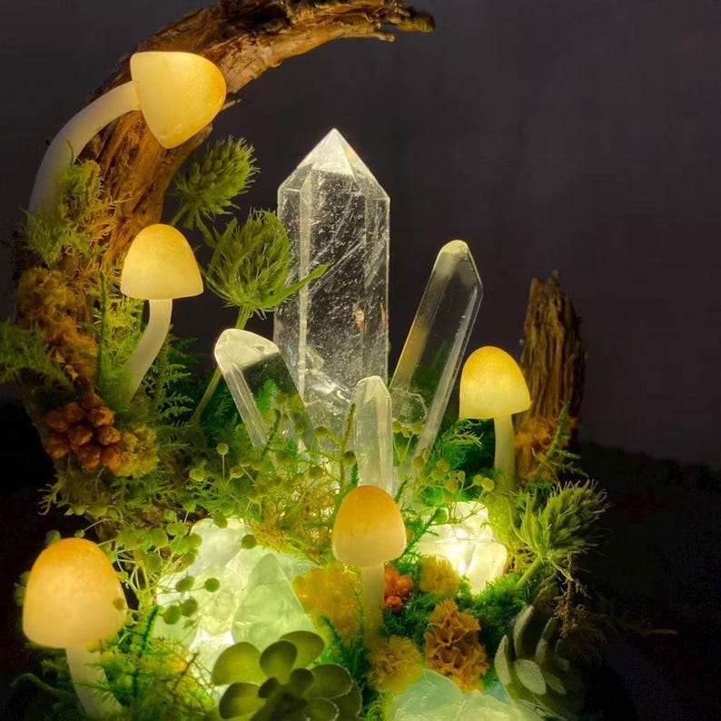 Glowing Crystal Pillars Night Light With Crescent Moon,enchanted Forest ...