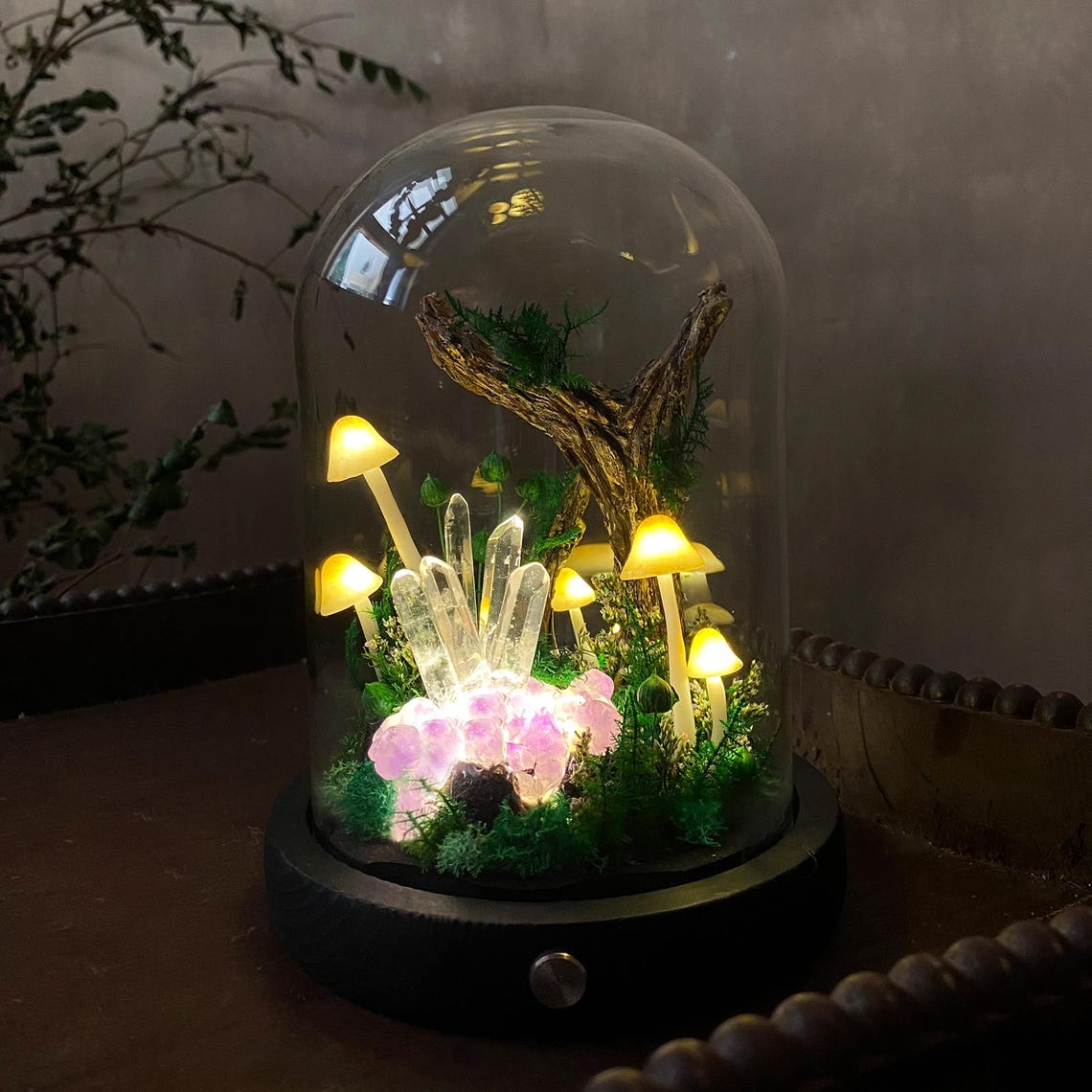 Mystical Forest Night Light, Glowing Crystal Cluster & Mushroom Lamp ...
