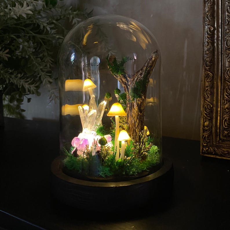 Mystical Forest Night Light, Glowing Crystal Cluster & Mushroom Lamp ...