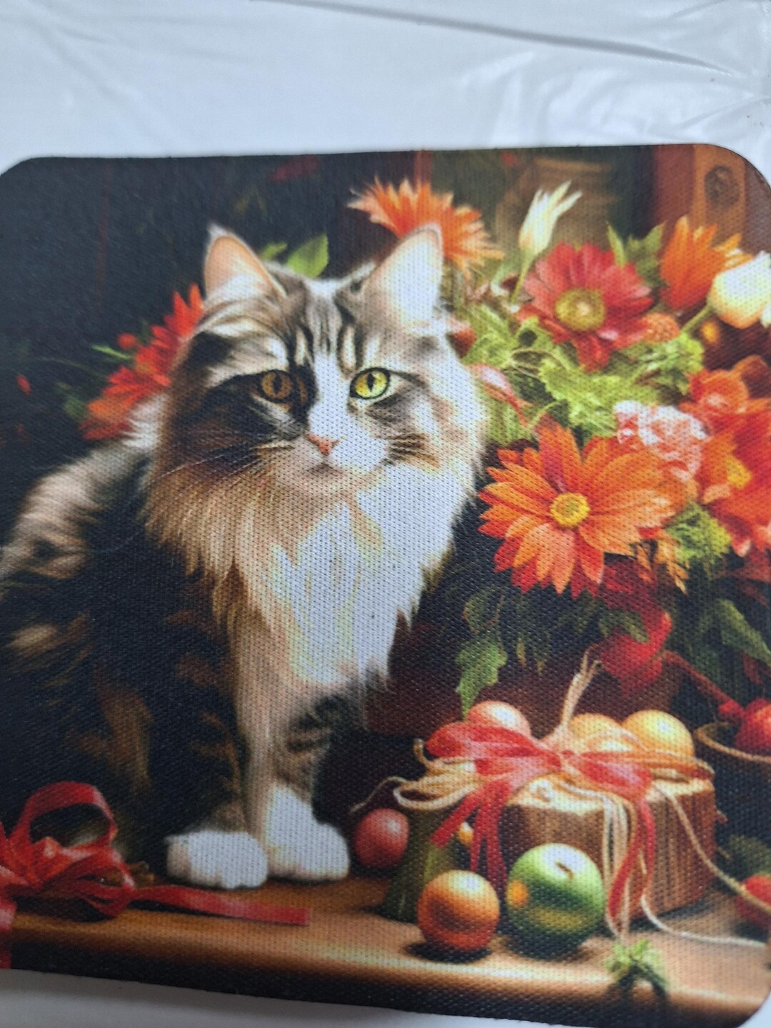 Realistic Floral Cat Design Trivet, 8x8 Inch Square Glass Cutting Board ...