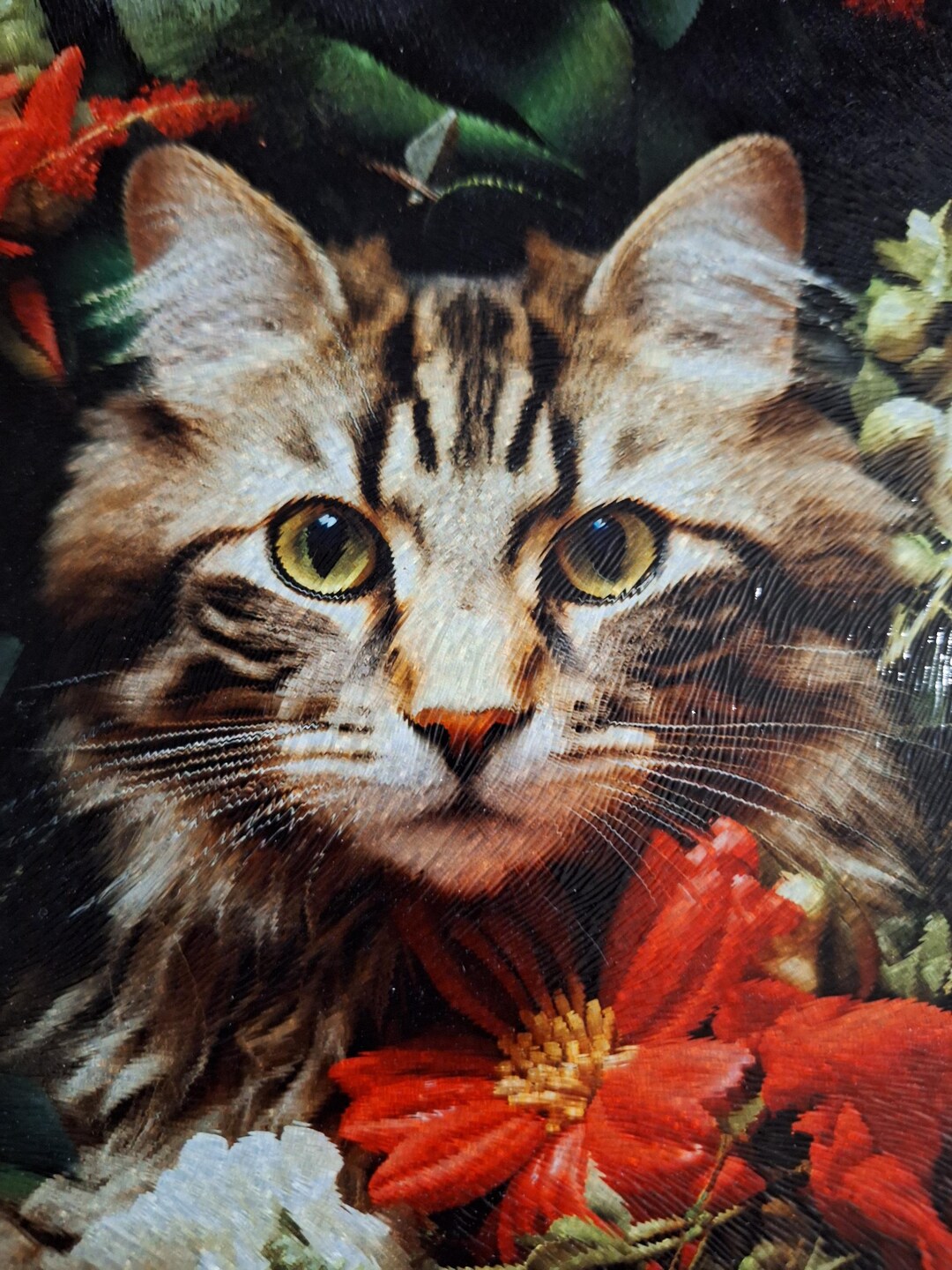 Realistic Floral Cat Design Trivet, 8x8 Inch Square Glass Cutting Board ...
