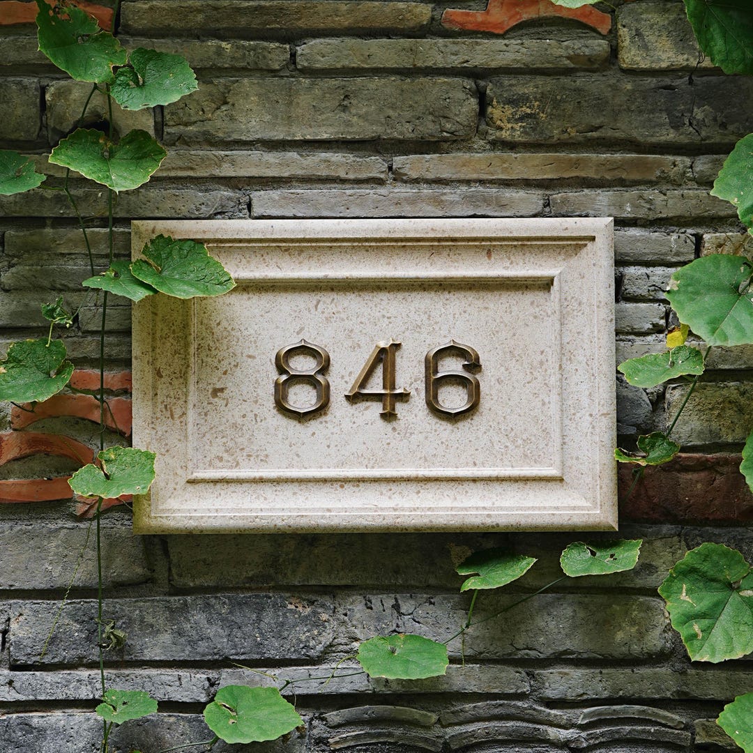 Limestone Custom Stone Brass Suspended Lettering Carved Plaque Address ...