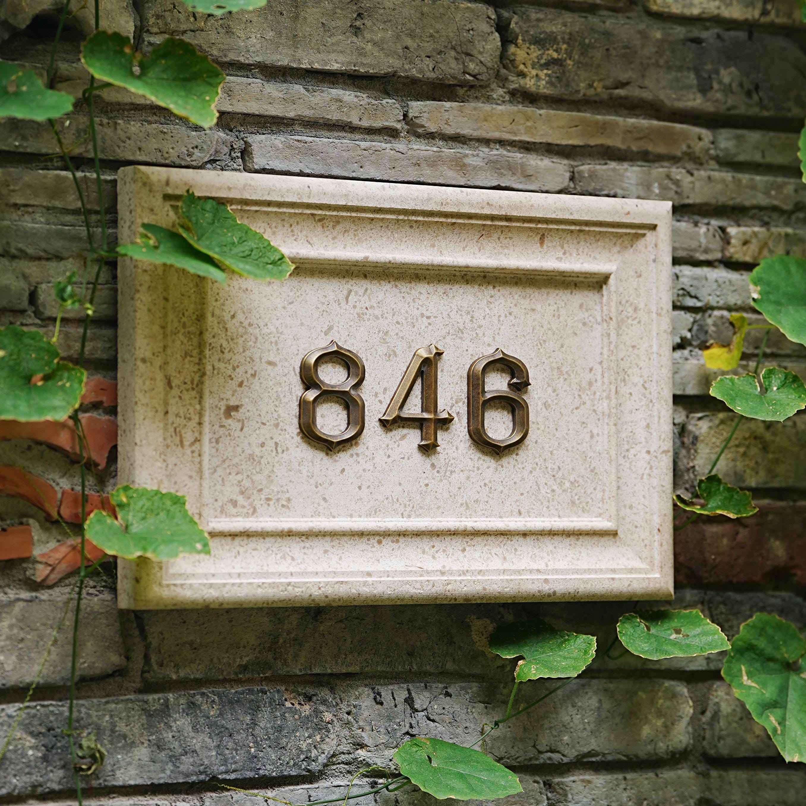 Limestone Custom Stone Brass Suspended Lettering Carved Plaque Address ...