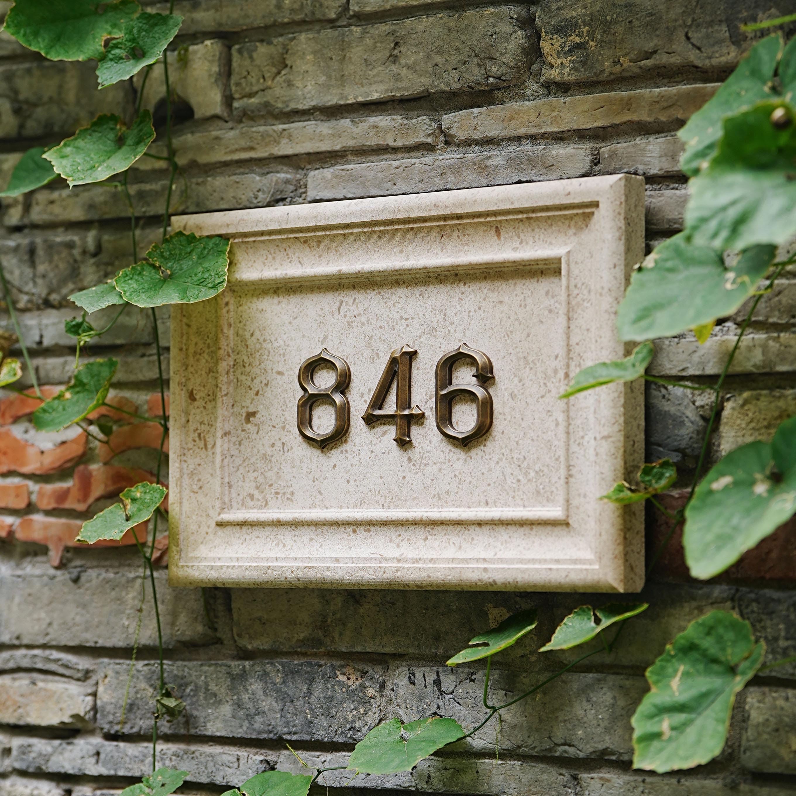 Limestone Custom Stone Brass Suspended Lettering Carved Plaque Address ...