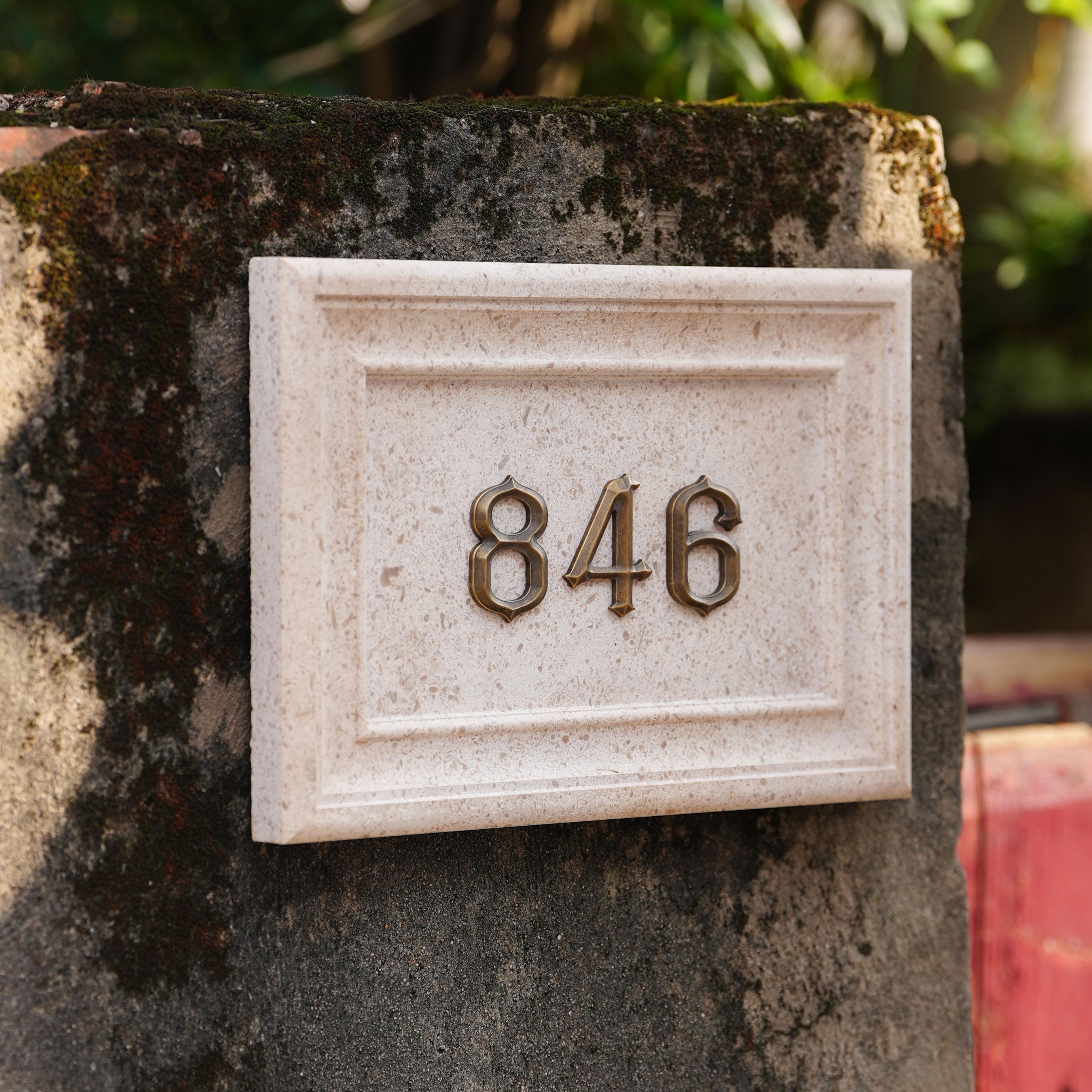 Limestone Custom Stone Brass Suspended Lettering Carved Plaque Address ...