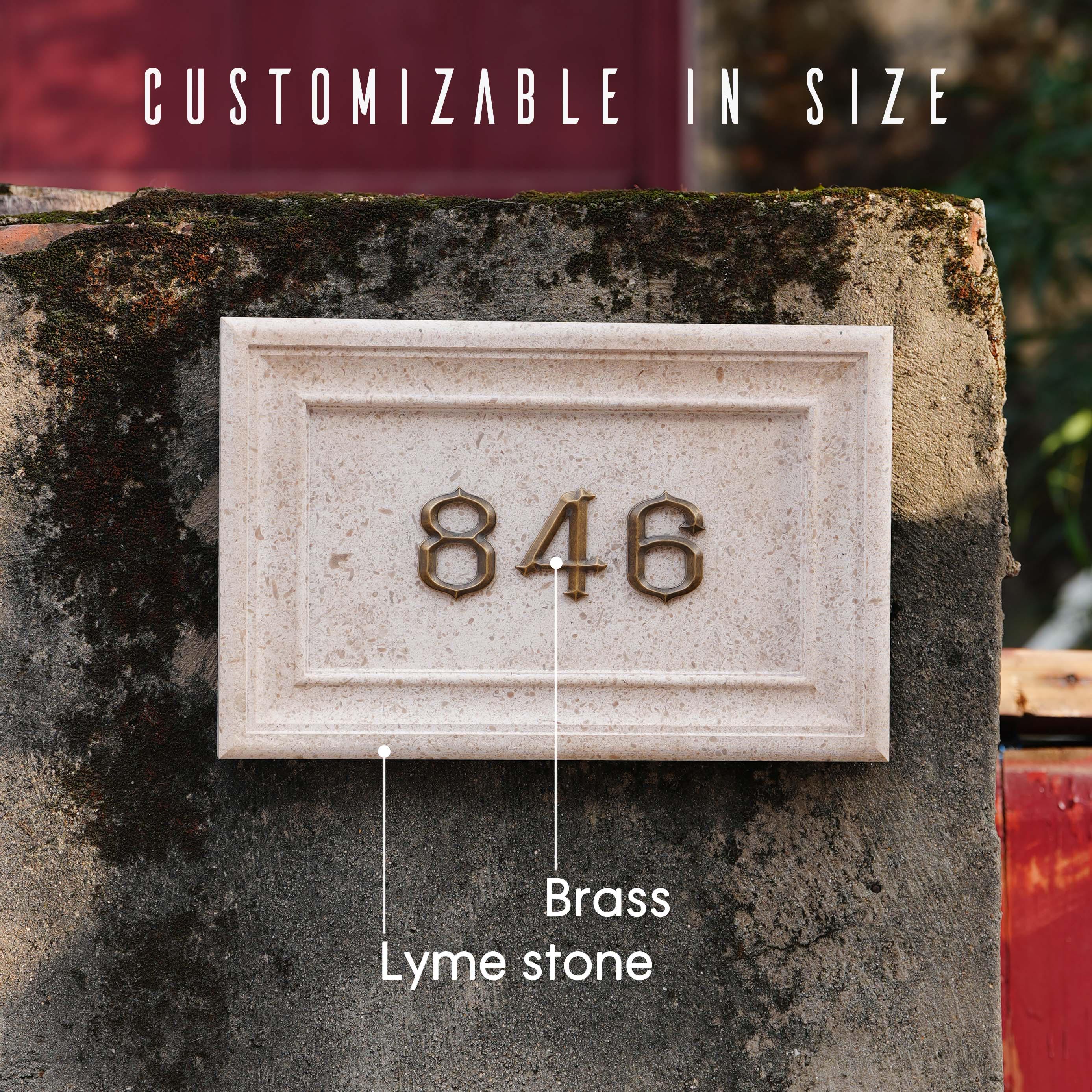 Limestone Custom Stone Brass Suspended Lettering Carved Plaque Address ...