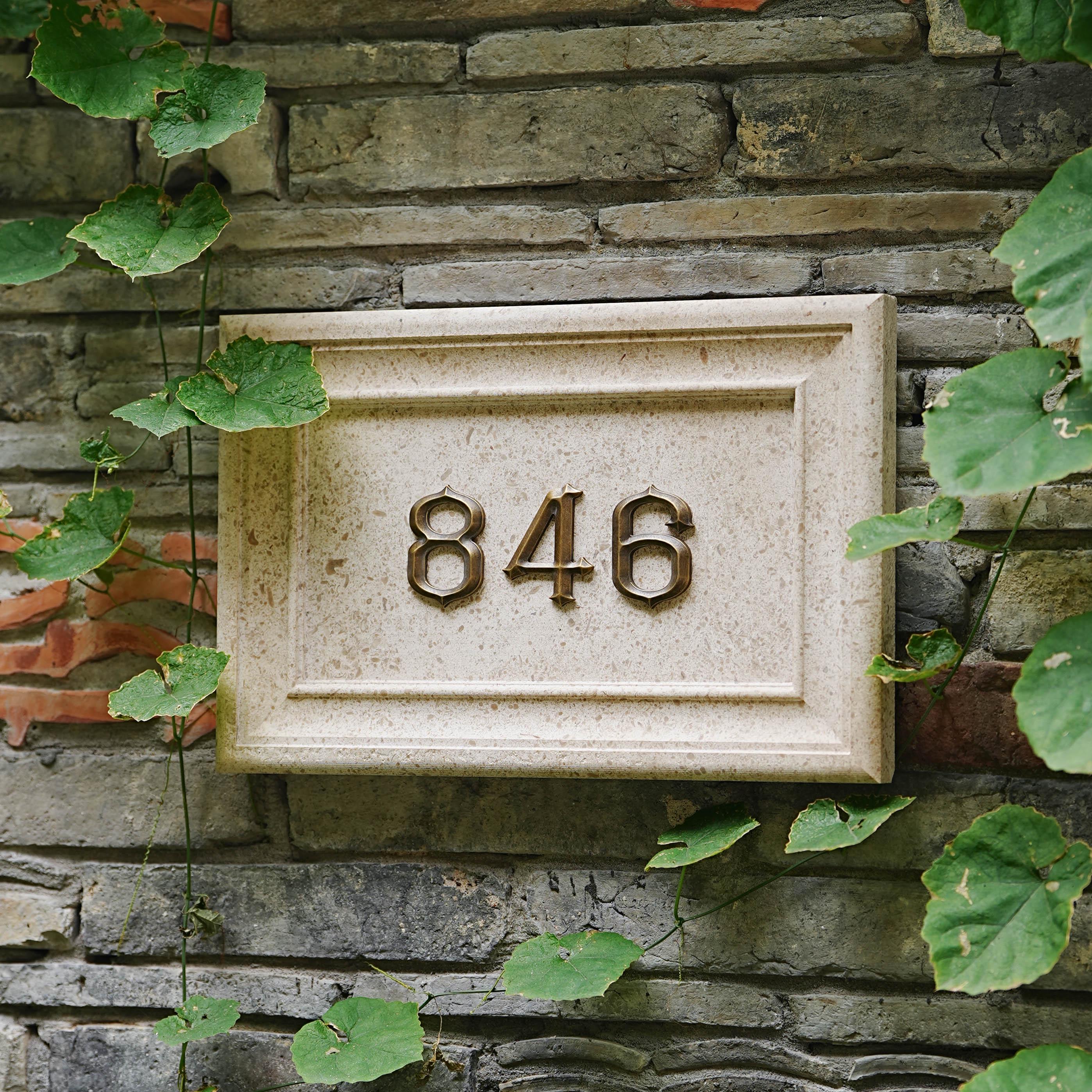 Limestone Custom Stone Brass Suspended Lettering Carved Plaque Address ...