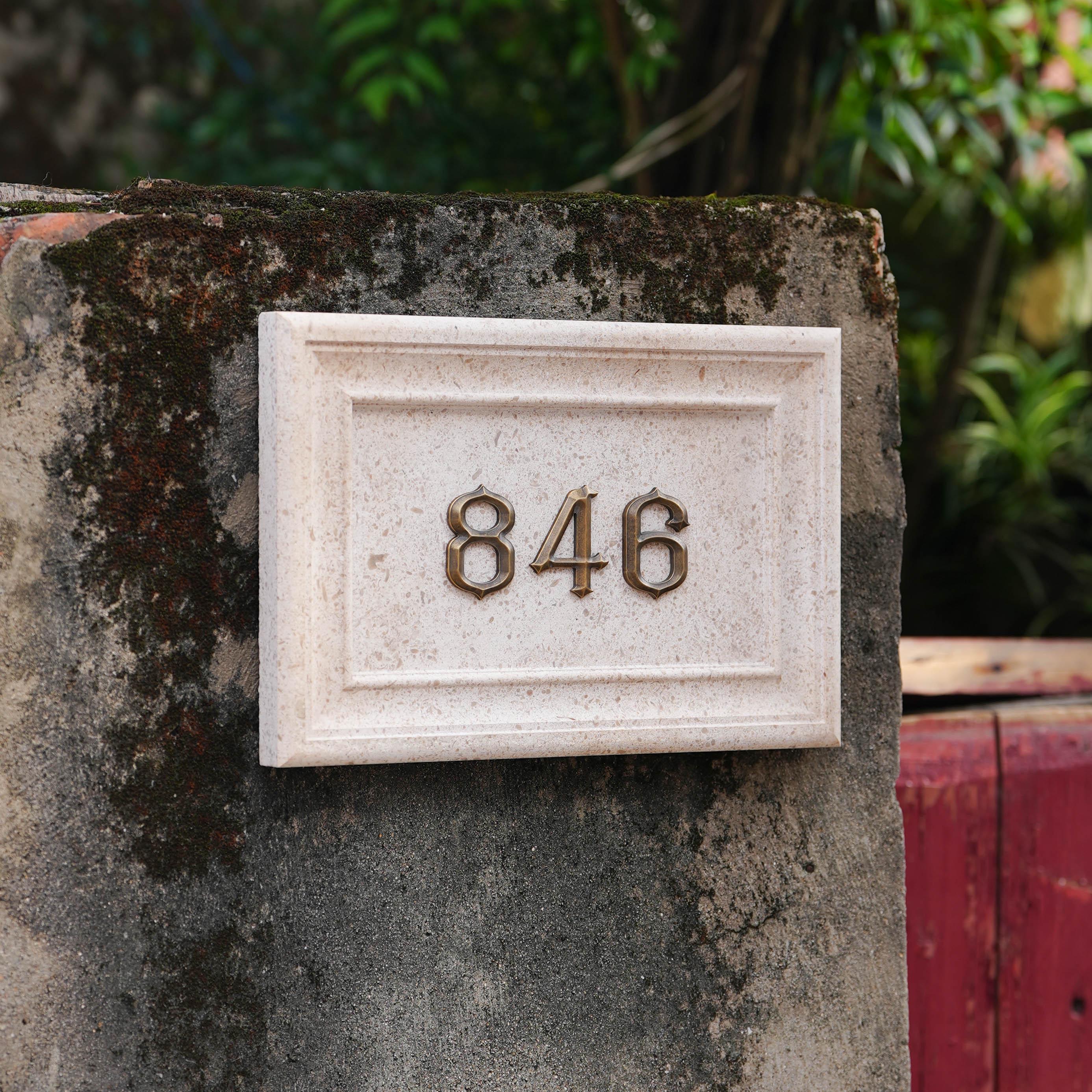 Limestone Custom Stone Brass Suspended Lettering Carved Plaque Address ...