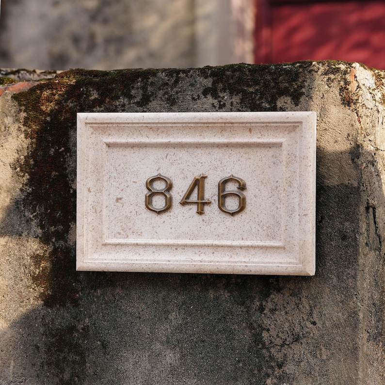 Limestone Custom Stone Brass Suspended Lettering Carved Plaque Address ...