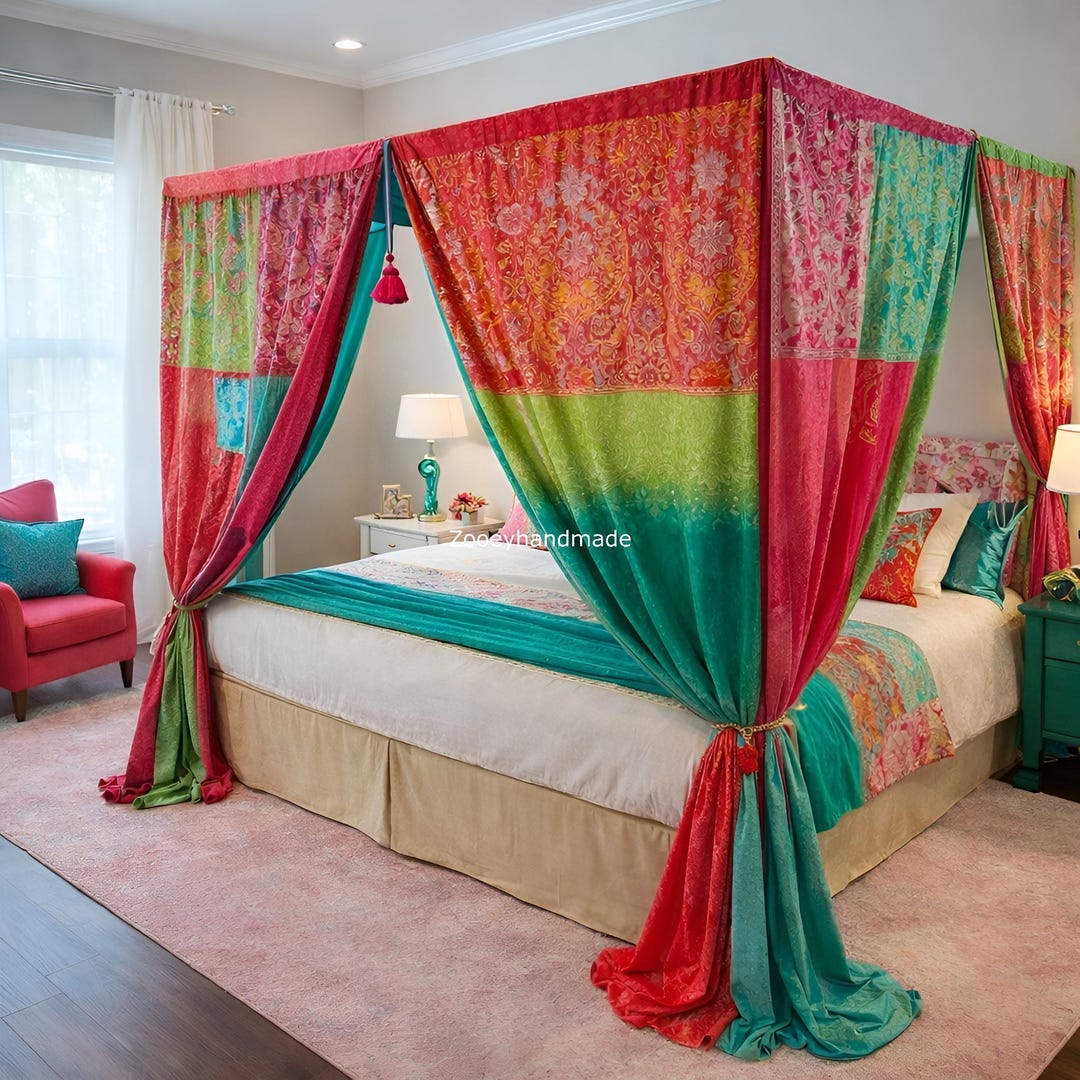 Handmade Vintage Silk Sari Bed Canopy – Bohemian Patchwork Decor - Etsy