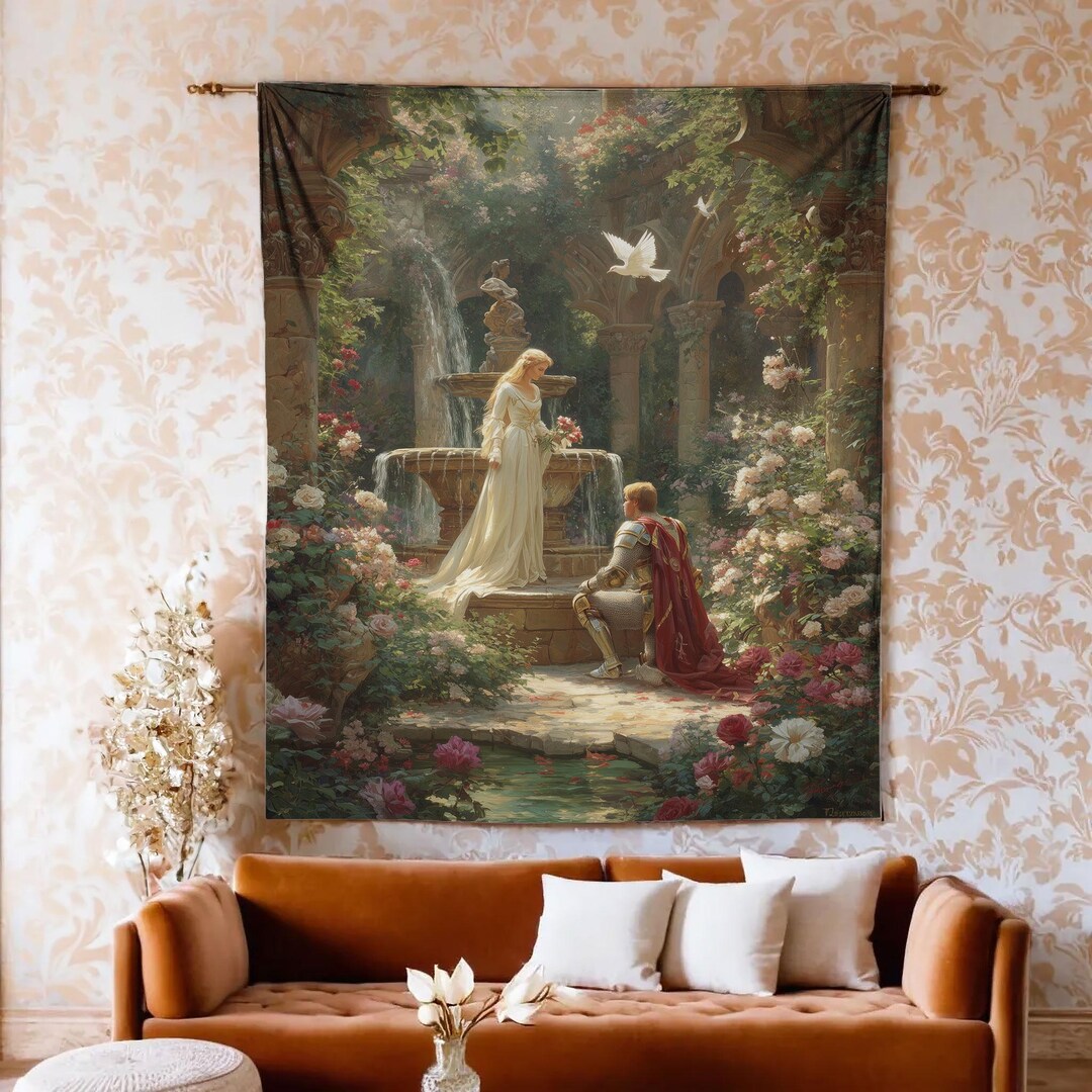 Knight and Princess Tapestry, Medieval Romance Wall Hanging, Fairytale ...